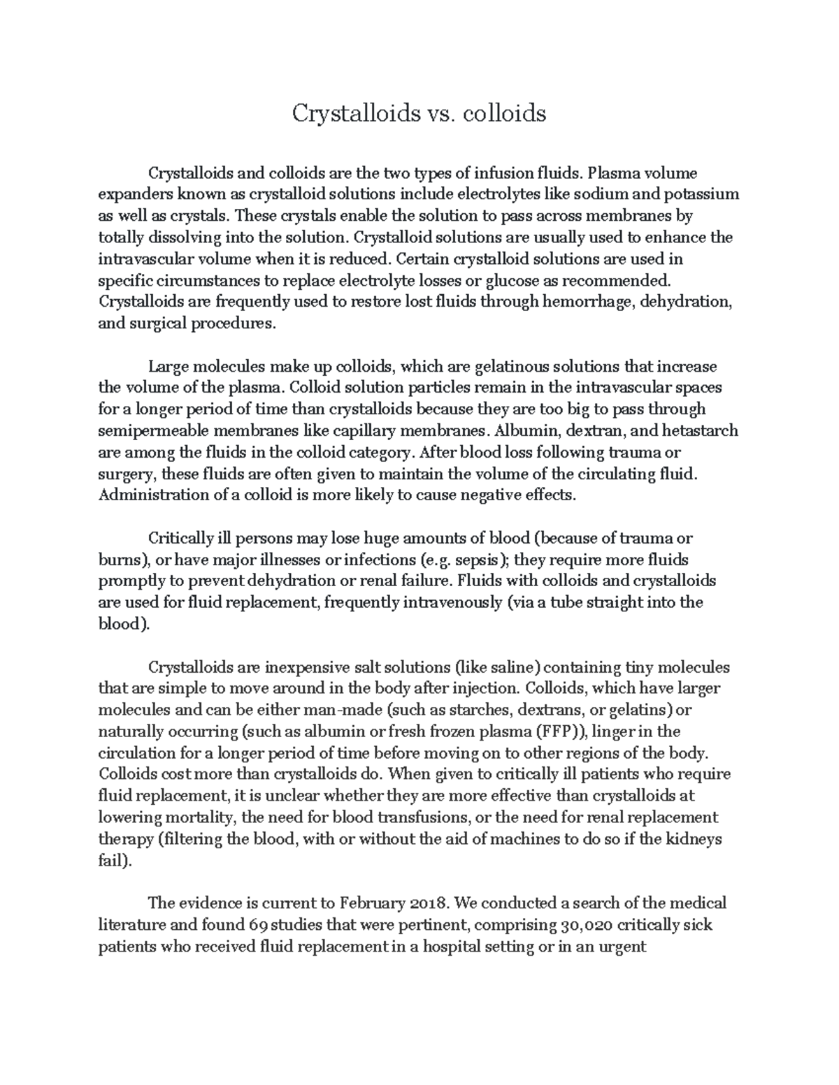 Crystalloids vs. colloids - Crystalloids vs. colloids Crystalloids and ...