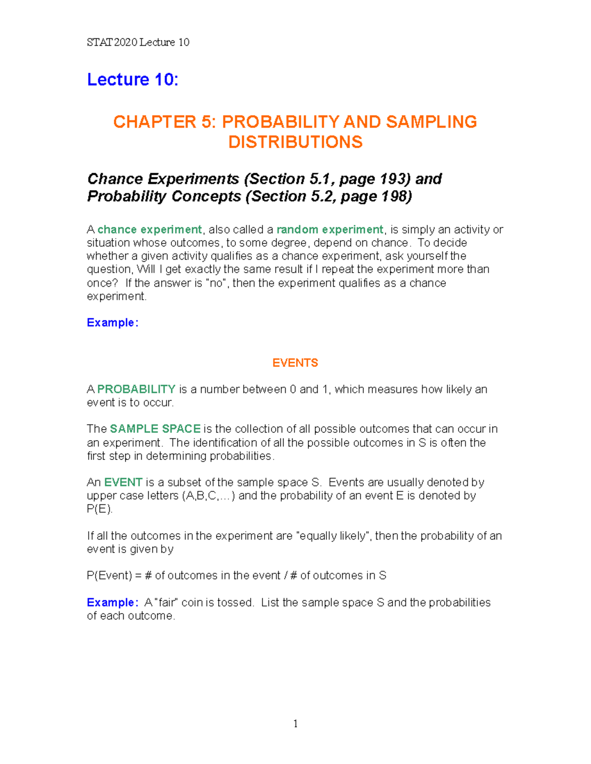 Lec10 (online) - Lecture 10: CHAPTER 5: PROBABILITY AND SAMPLING ...