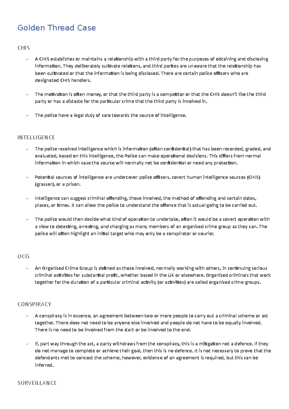 Golden Thread Case Lecture Notes - Golden Thread Case CHIS A CHIS ...