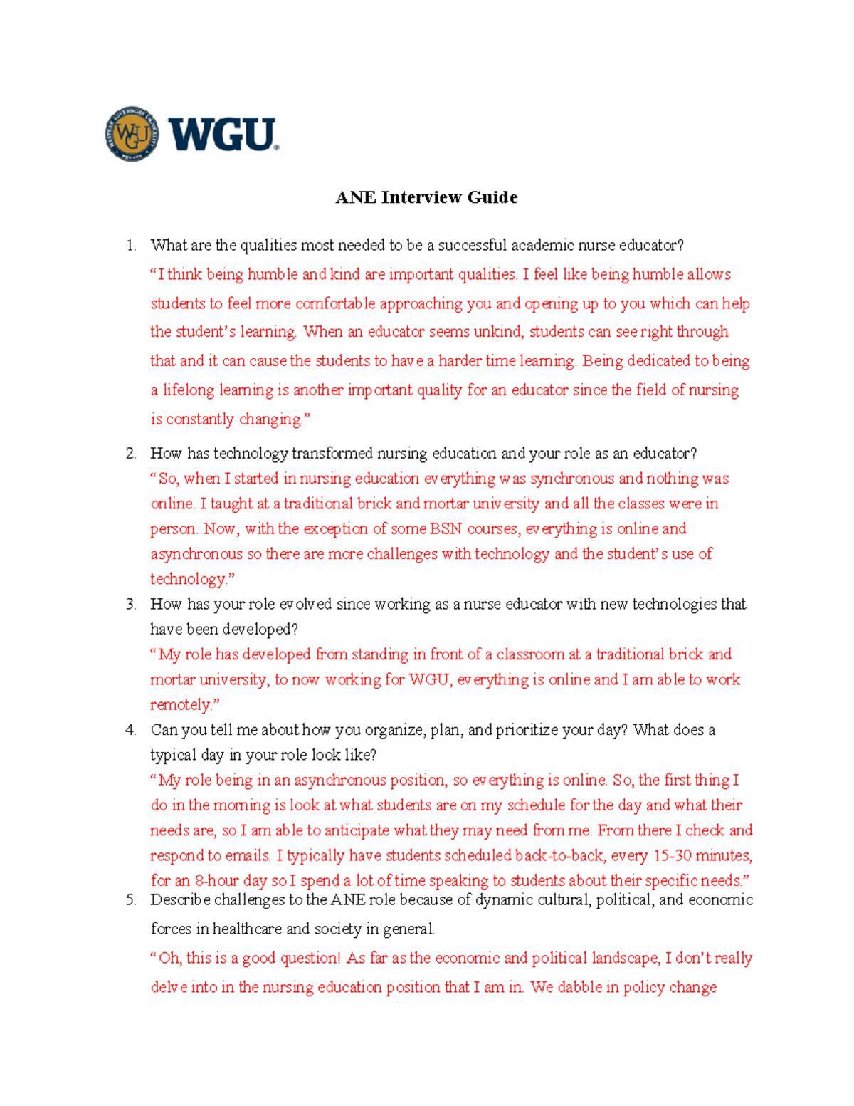 Interview Guide - 10 Core Questions - ANE Interview Guide What are the ...