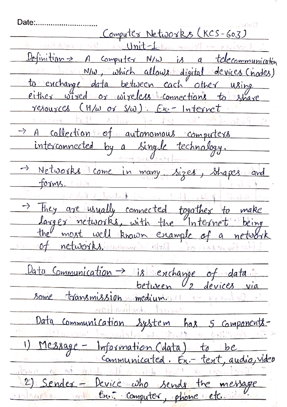 Computer Networks unit 1 - computer science - Studocu