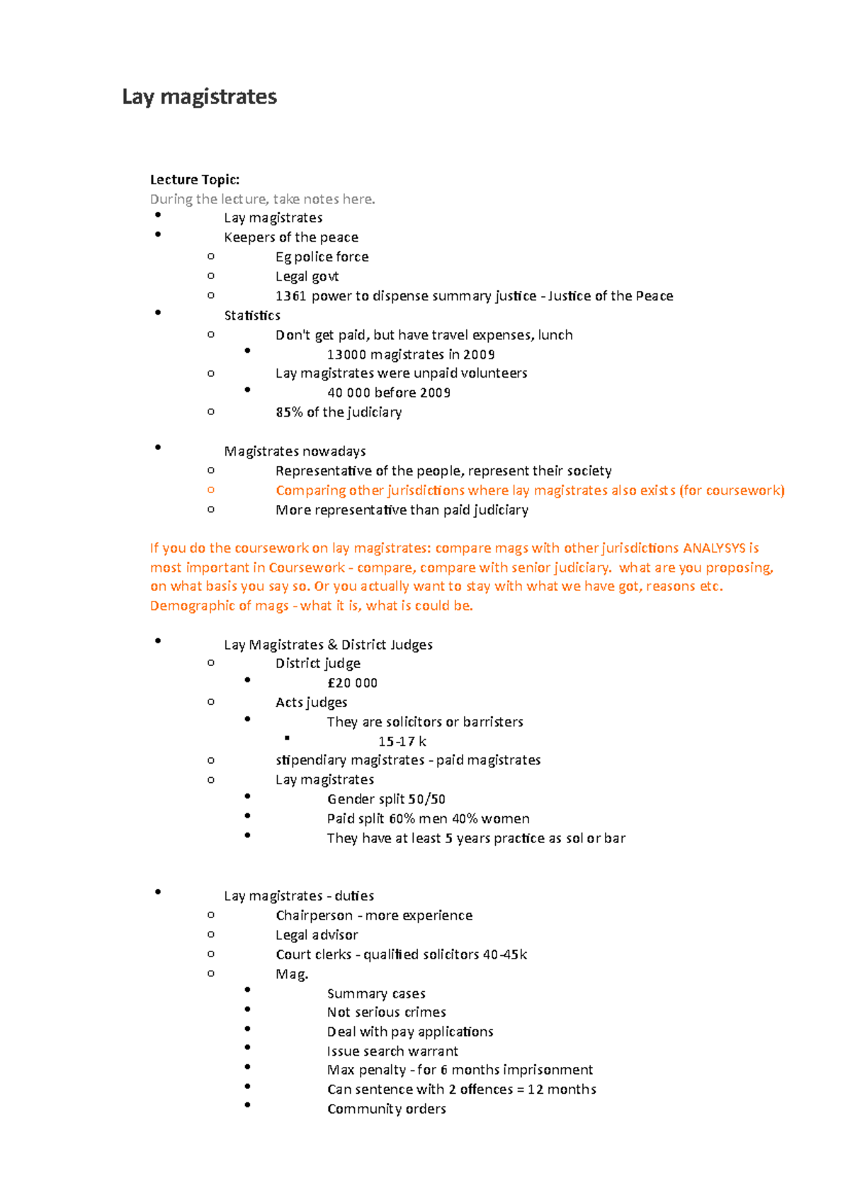 Lay magistrates - Lecture notes 3 - Lay magistrates Lecture Topic ...