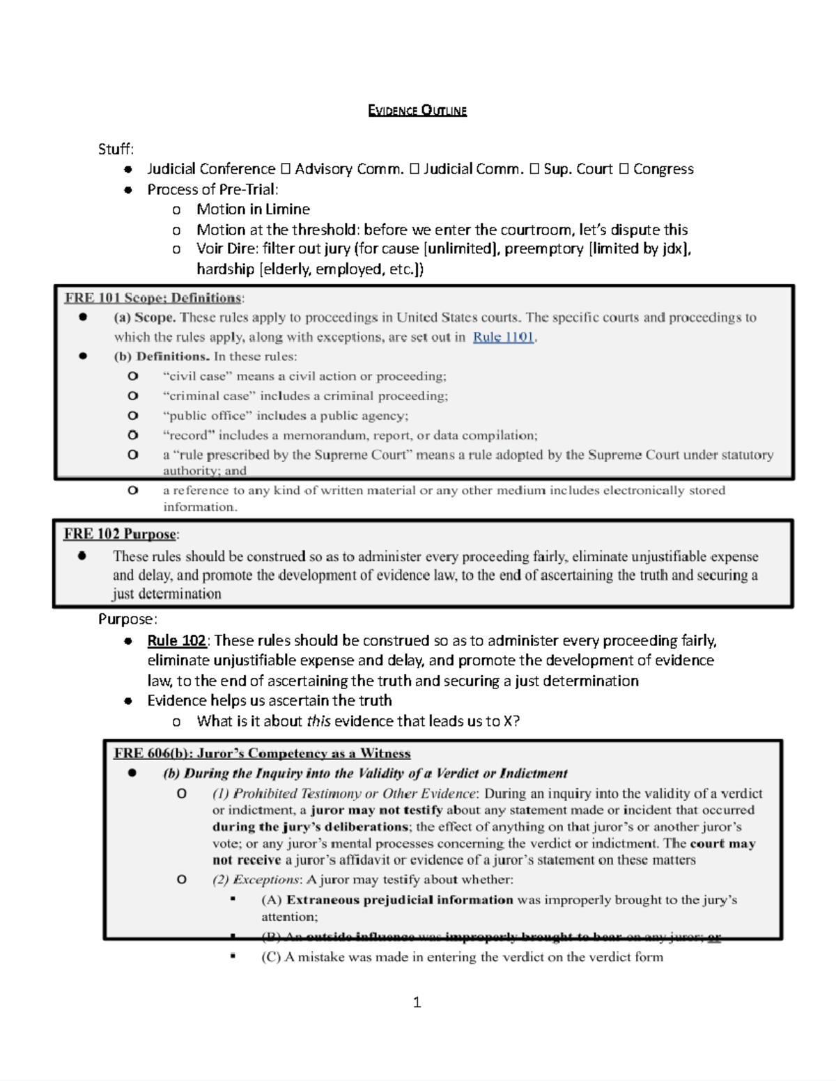 Old Evidence Outline - EVIDENCE OUTLINE Stuff: Judicial Conference ...
