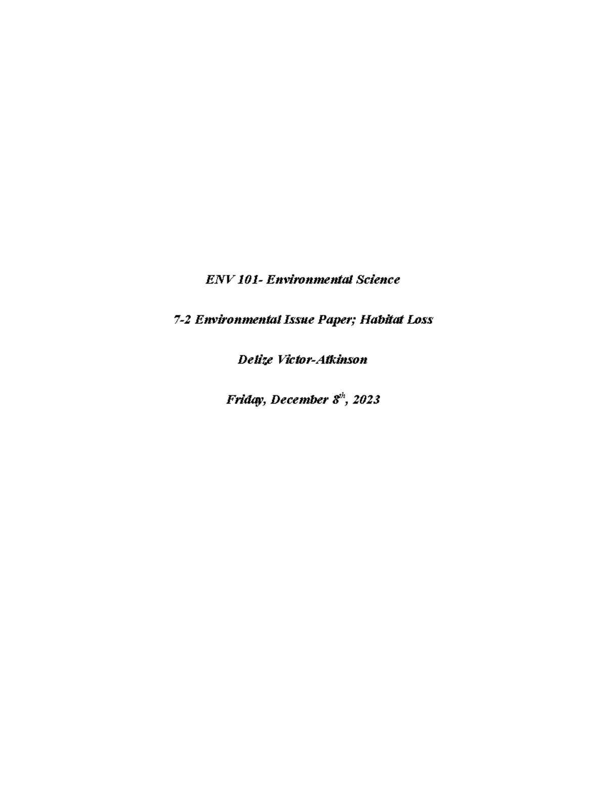 ENV 101 7-2 Environmental Issue Paper - ENV 101- Environmental Science ...