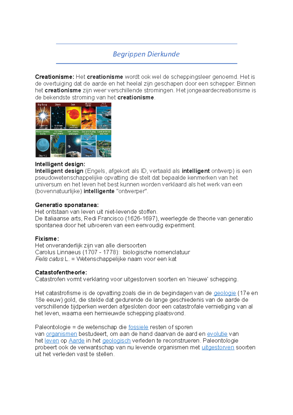 Begrippen Dierkunde Examen - Begrippen Dierkunde Creationisme: Het ...
