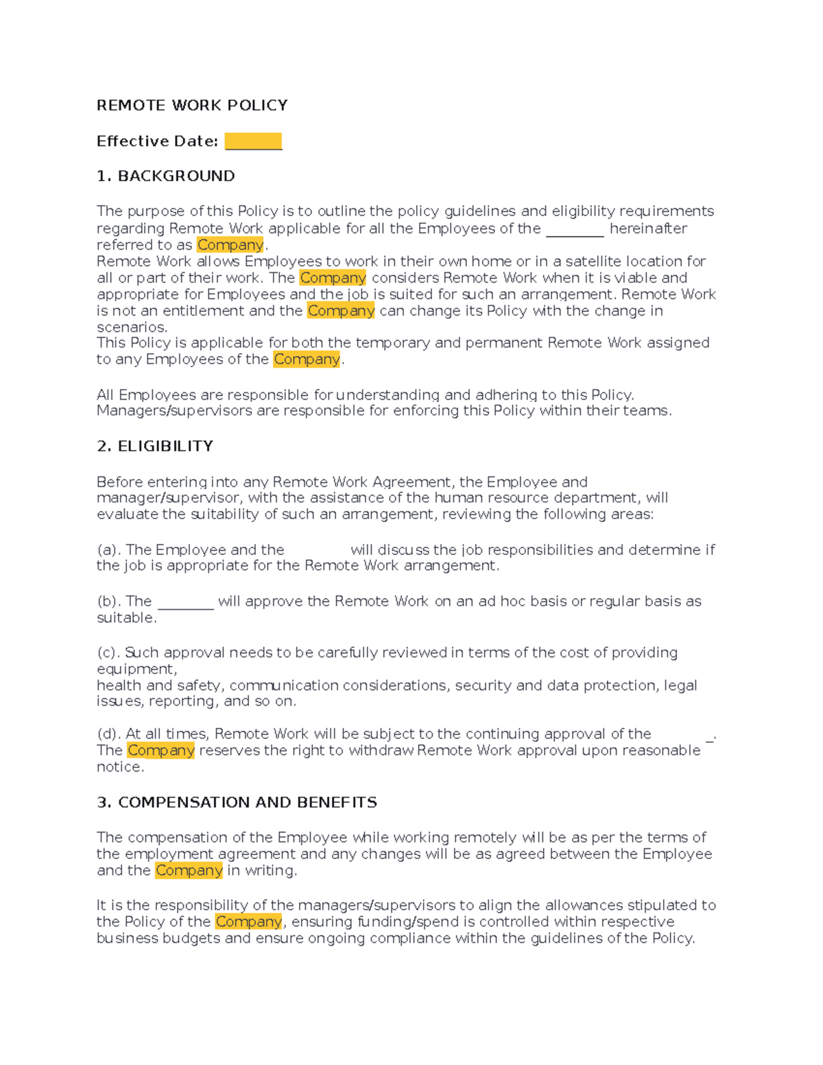 Work from home policy 22 - REMOTE WORK POLICY Effective Date ...
