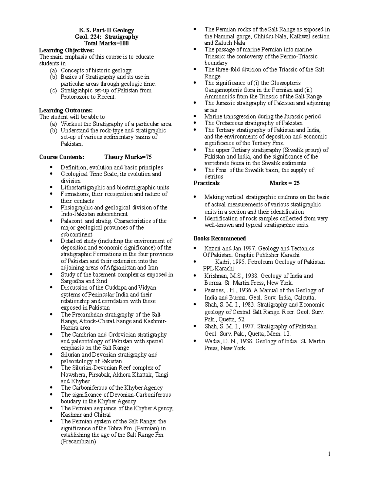 BS-Geology Stratigraphy course Outline (Updated) - B. S. Part-II ...