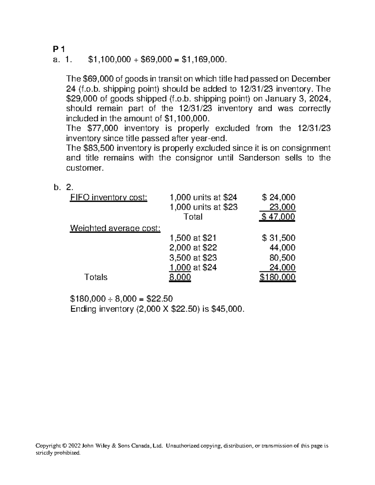 Ch 8 select problem solutions - Copyright © 2022 John Wiley & Sons Canada, Ltd. Unauthorized ...
