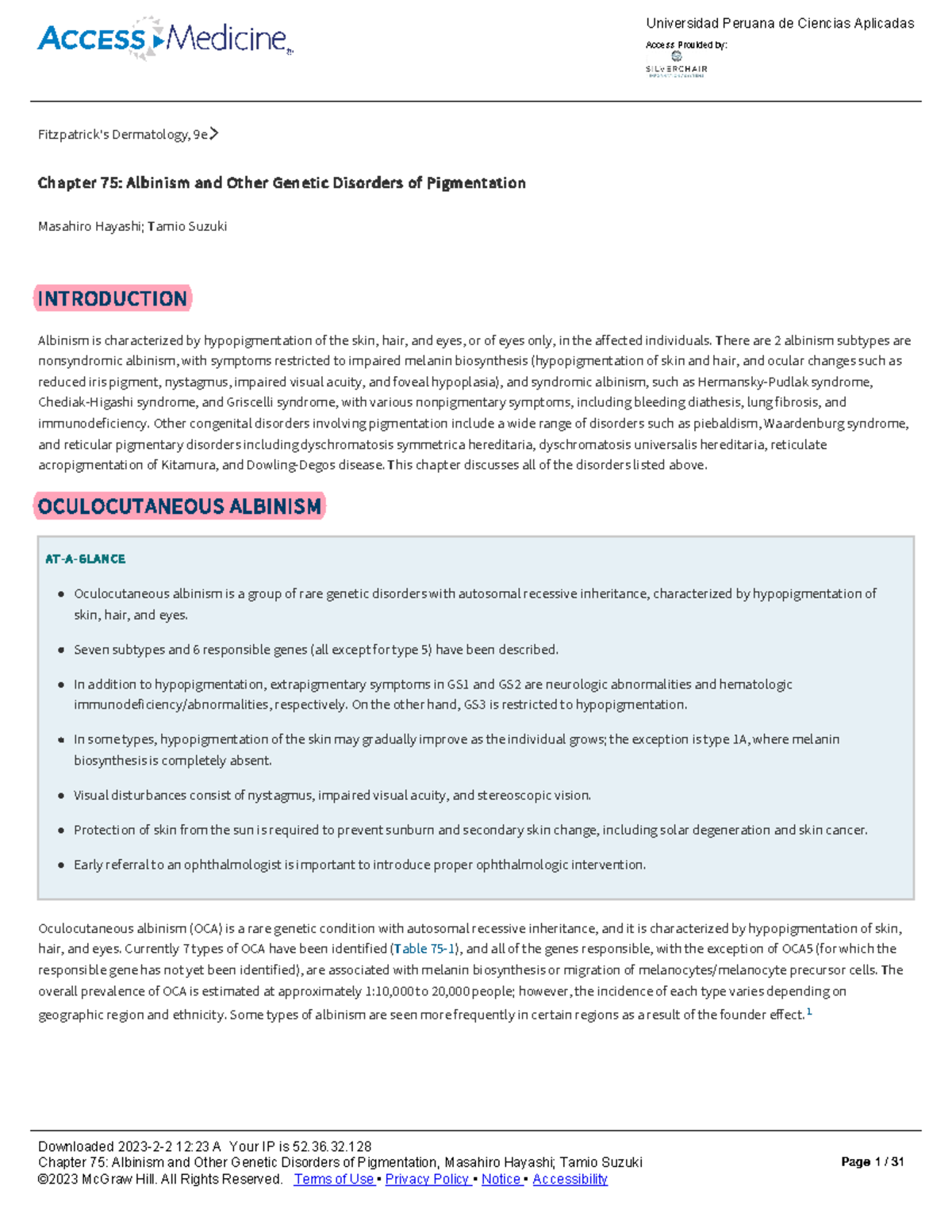 Albinismo Fitzpatrick inlgés - Fitzpatrick's Dermatology, 9e Chapter 75 ...