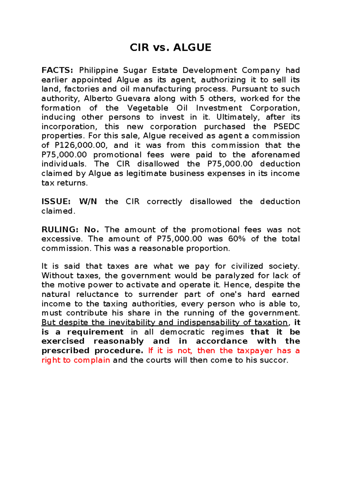 03 CIR vs. Algue - Digest - CIR vs. ALGUE FACTS: Philippine Sugar Estate Development Company had ...