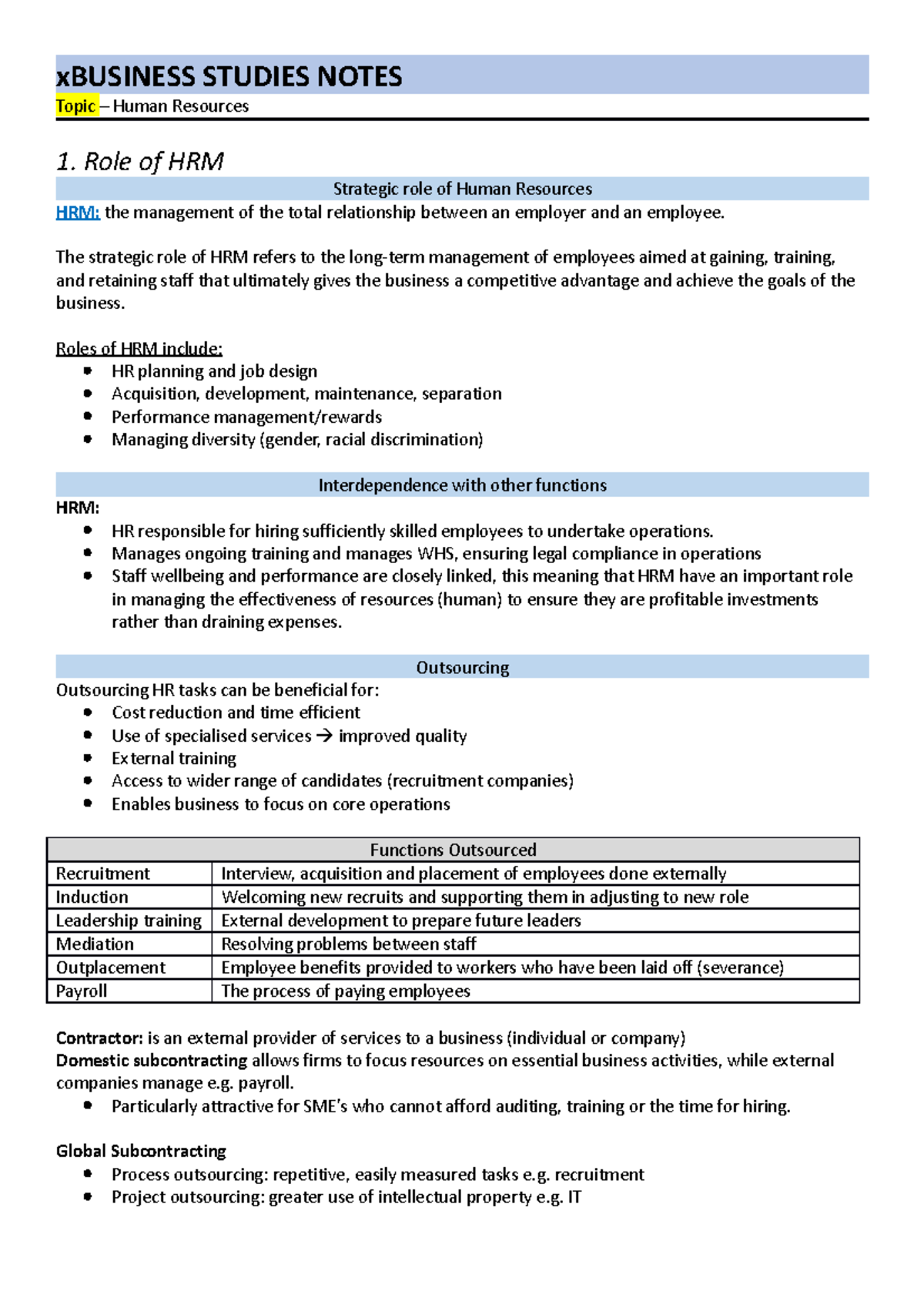 HSC Business Studies Notes - Human Resources - xBUSINESS STUDIES NOTES ...