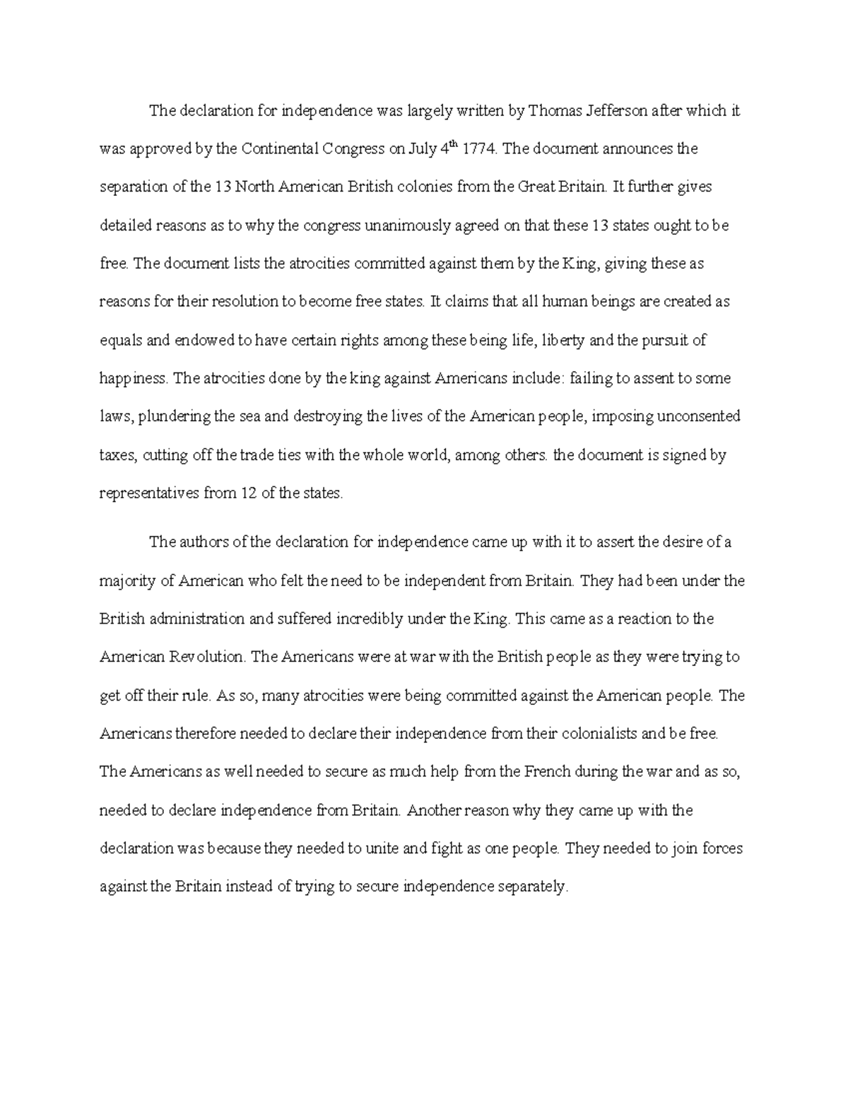 Declaration for independence - The document announces the separation of ...