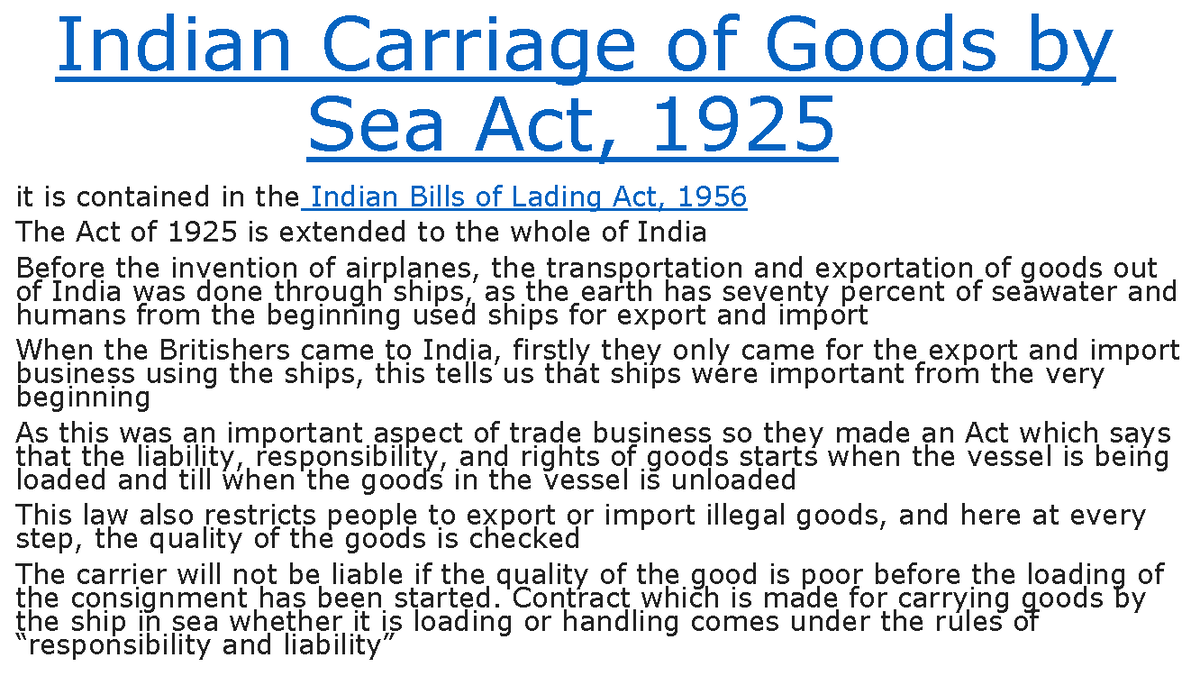 Indian Carriage of Goods by Sea Act - Indian Carriage of Goods by Sea ...