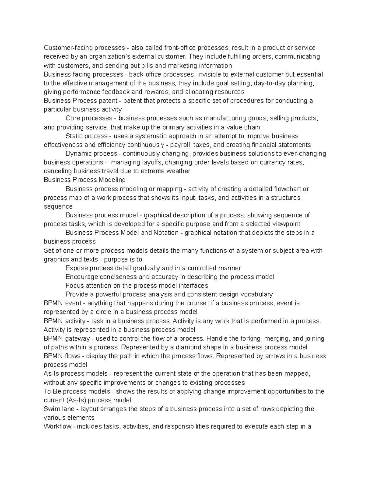 Terms - Week 4 - Customer-facing processes, Business Process Modeling ...