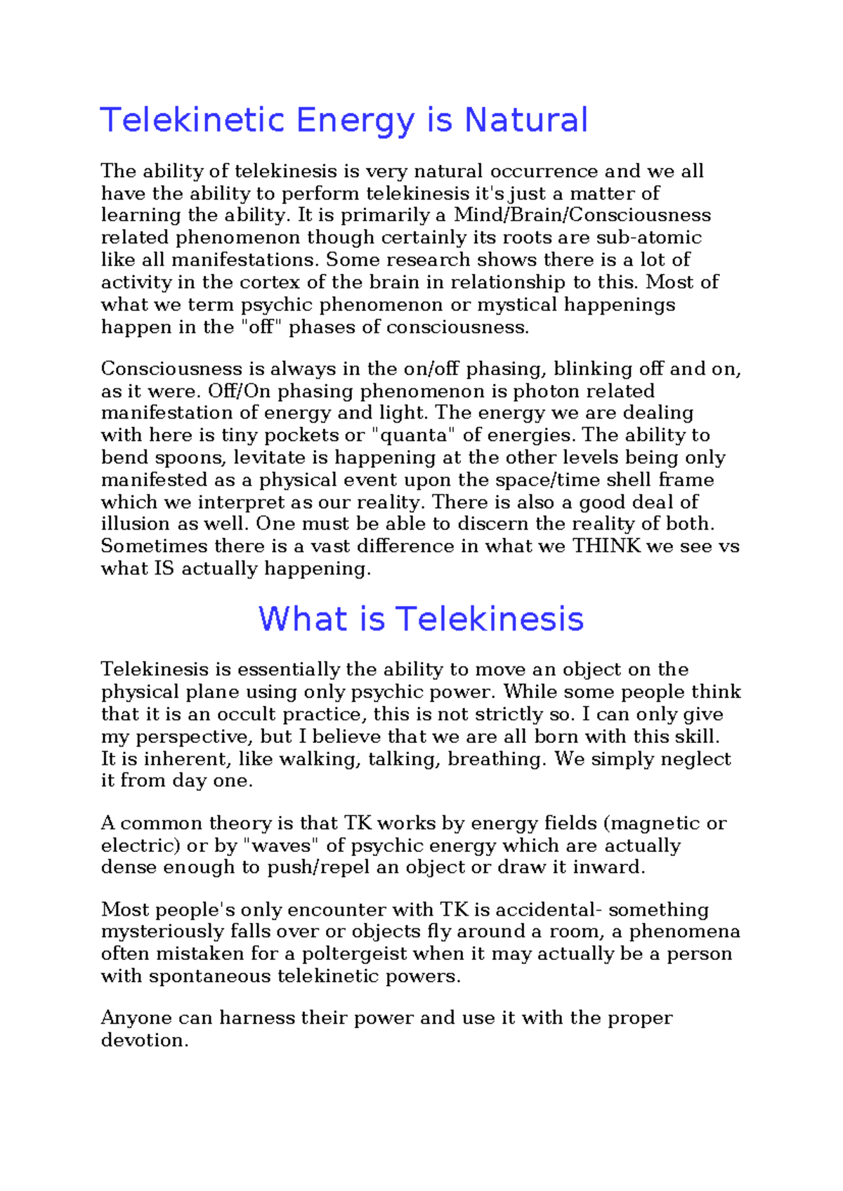 Telekinesis - ESP is extra sensory perception , detailing how to ...