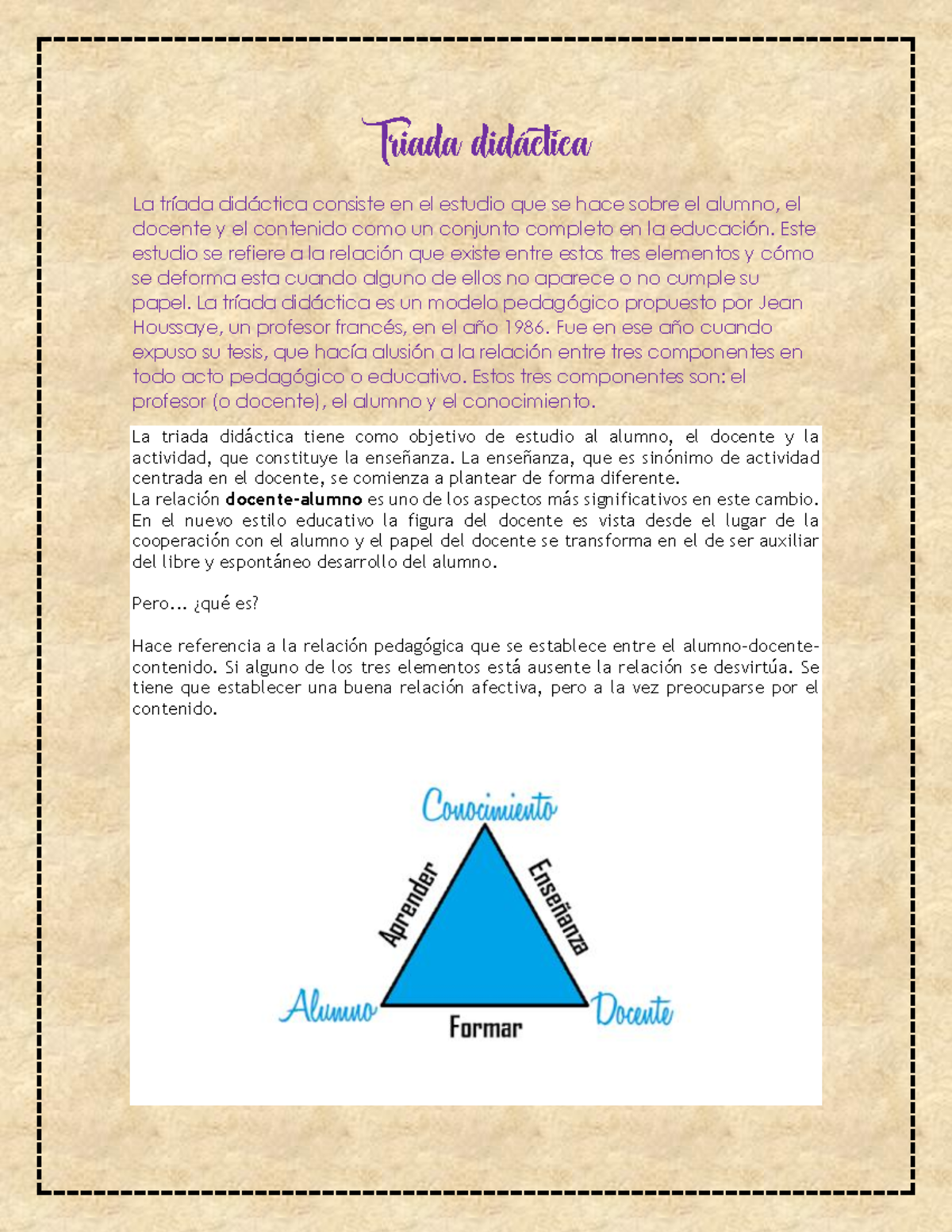 Triada Didactica - Trabajo - Triada didáctica La tríada didáctica consiste en el estudio que se ...