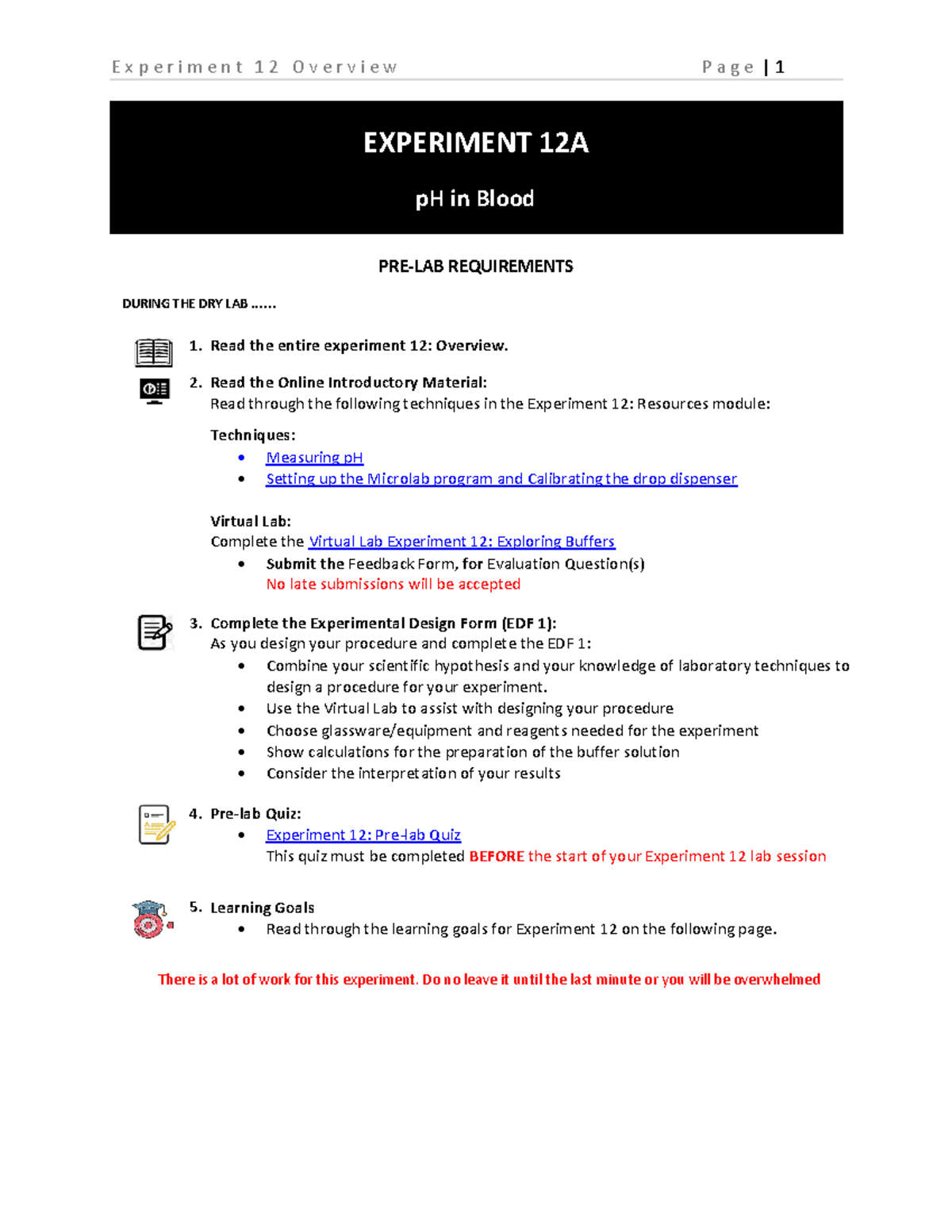 Experiment 12 Overview - EXPERIMENT 12A pH in Blood PRE-LAB ...