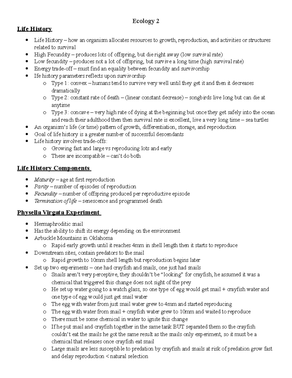 Ecology 2 - Notes - Ecology 2 Life History Life History – how an ...
