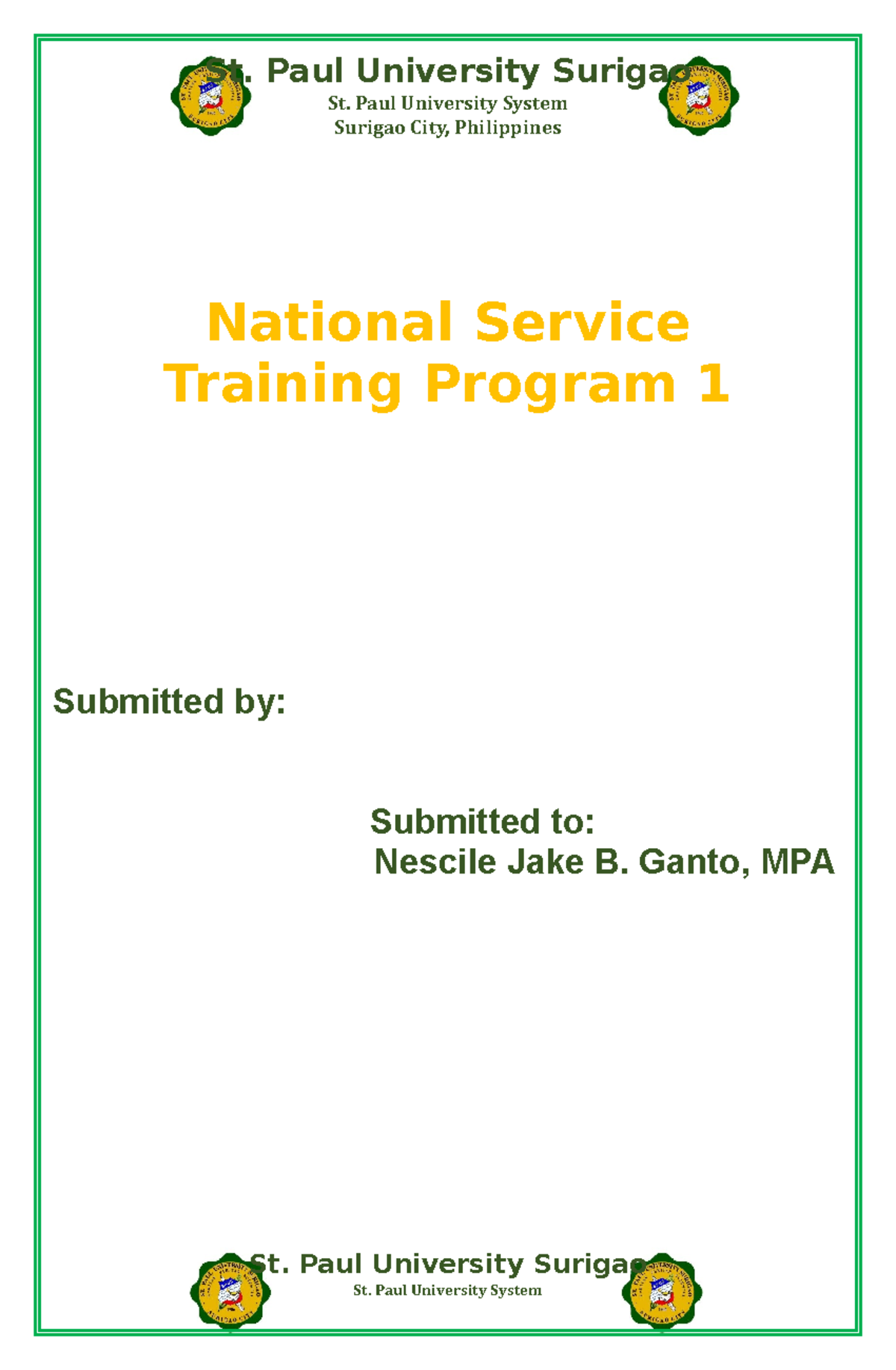 NSTP-Template - template - St. Paul University Surigao St. Paul ...
