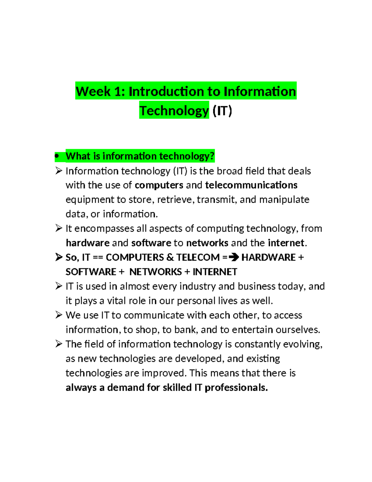 IT WEEK1 18 01 2024 - nnn - Week 1: Introduction to Information ...