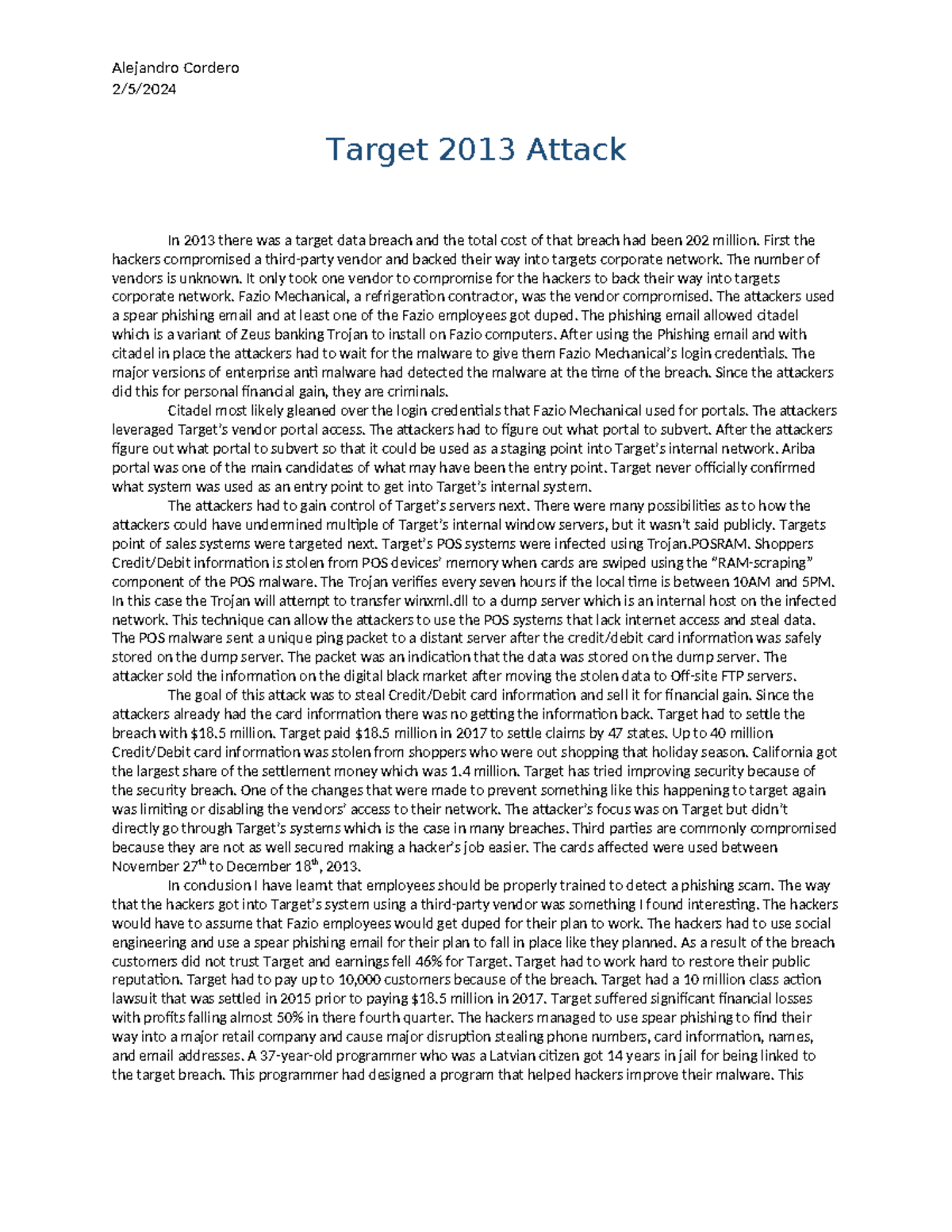 2013 Target Attack - Yeha - Alejandro Cordero 2/5/ Target 2013 Attack ...