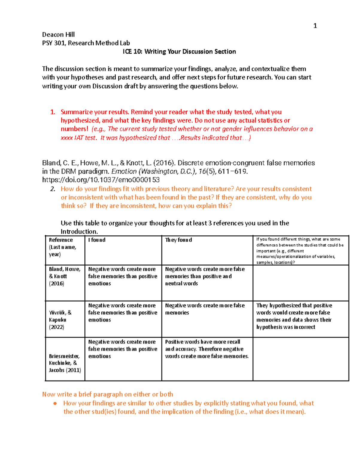 Research Methods ICE 10 - Deacon Hill PSY 301, Research Method Lab ICE ...
