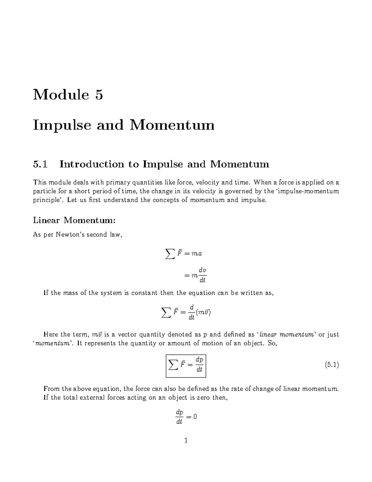 Module 5 - n/a - Module 5 Impulse and Momentum 5 Introduction to ...