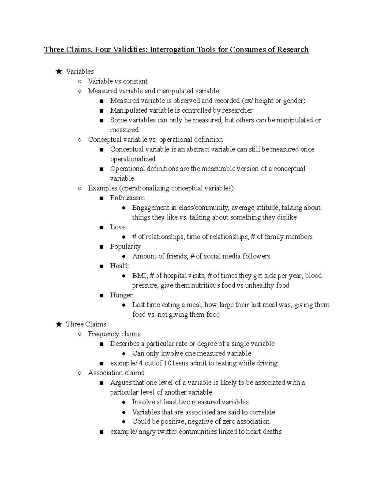 Claims Validities and Variables in Research - Studocu
