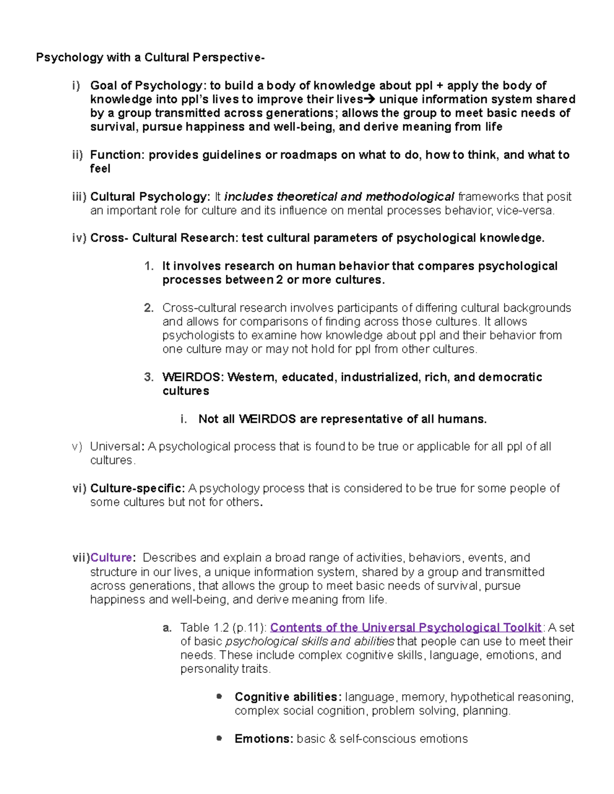 Exam 1 study guide - Lecture notes 1-6 - Psychology with a Cultural ...