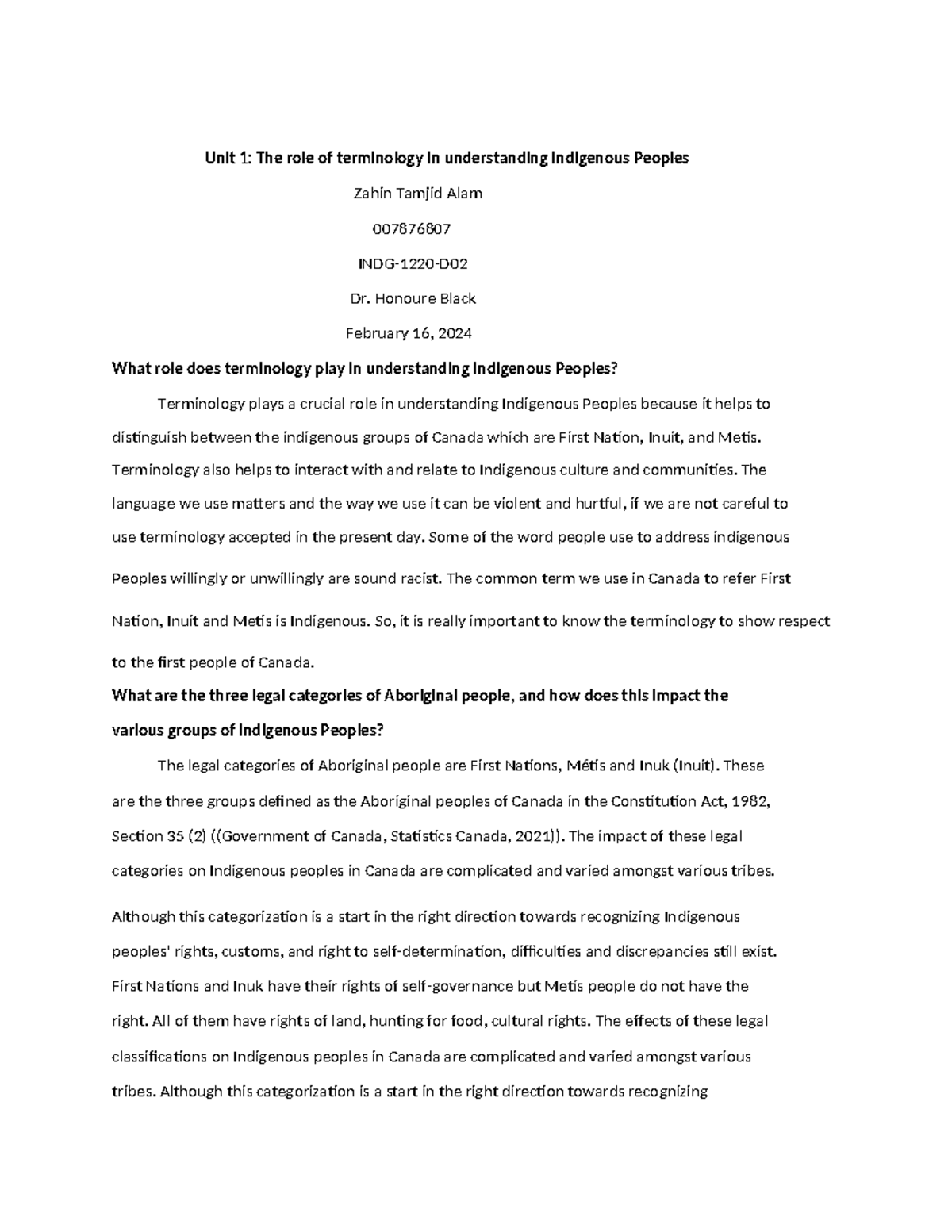 Unit 1 - Unit 1: The role of terminology in understanding Indigenous ...