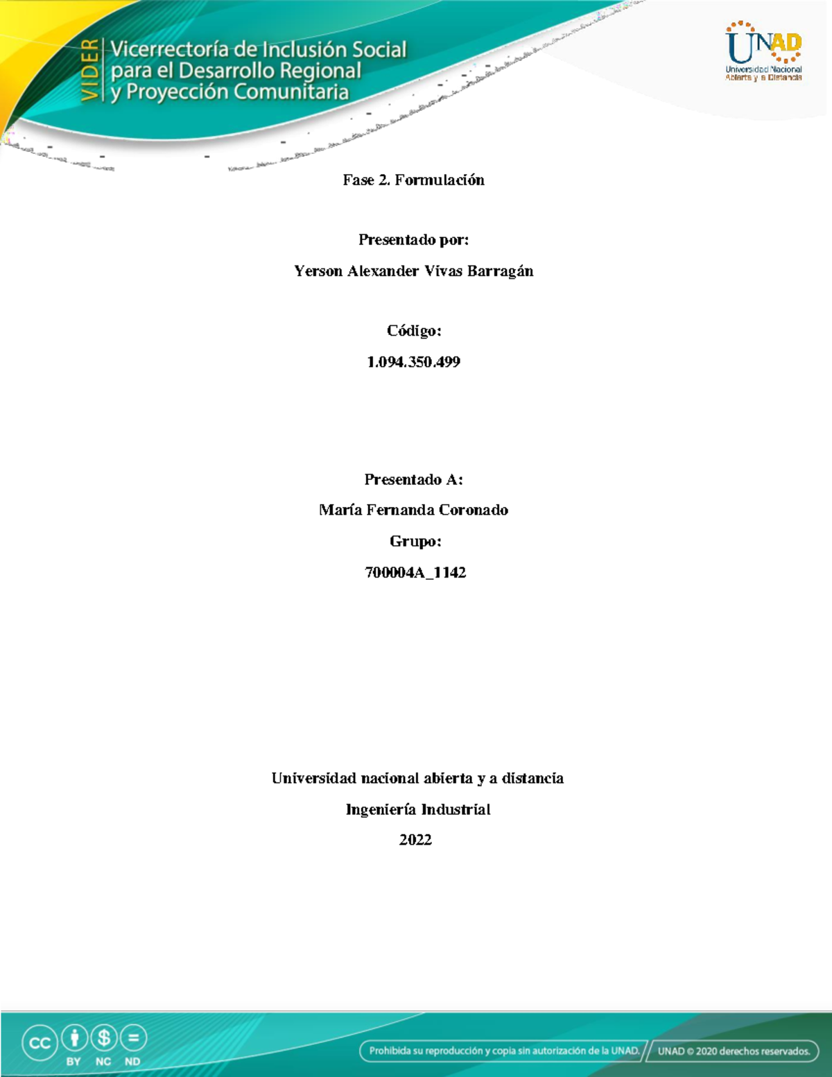 Fase 2. Formulación Yerson Vivas - Fase 2. Formulación Presentado por ...