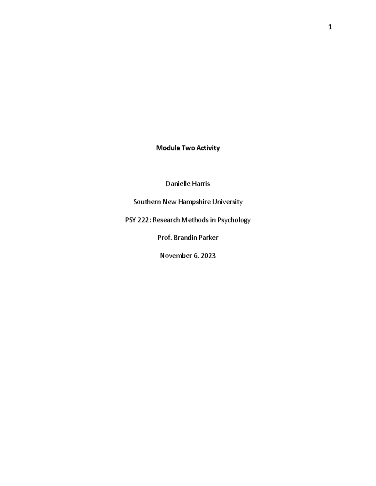 PSY222 Module Two Activity DH - Module Two Activity Danielle Harris ...