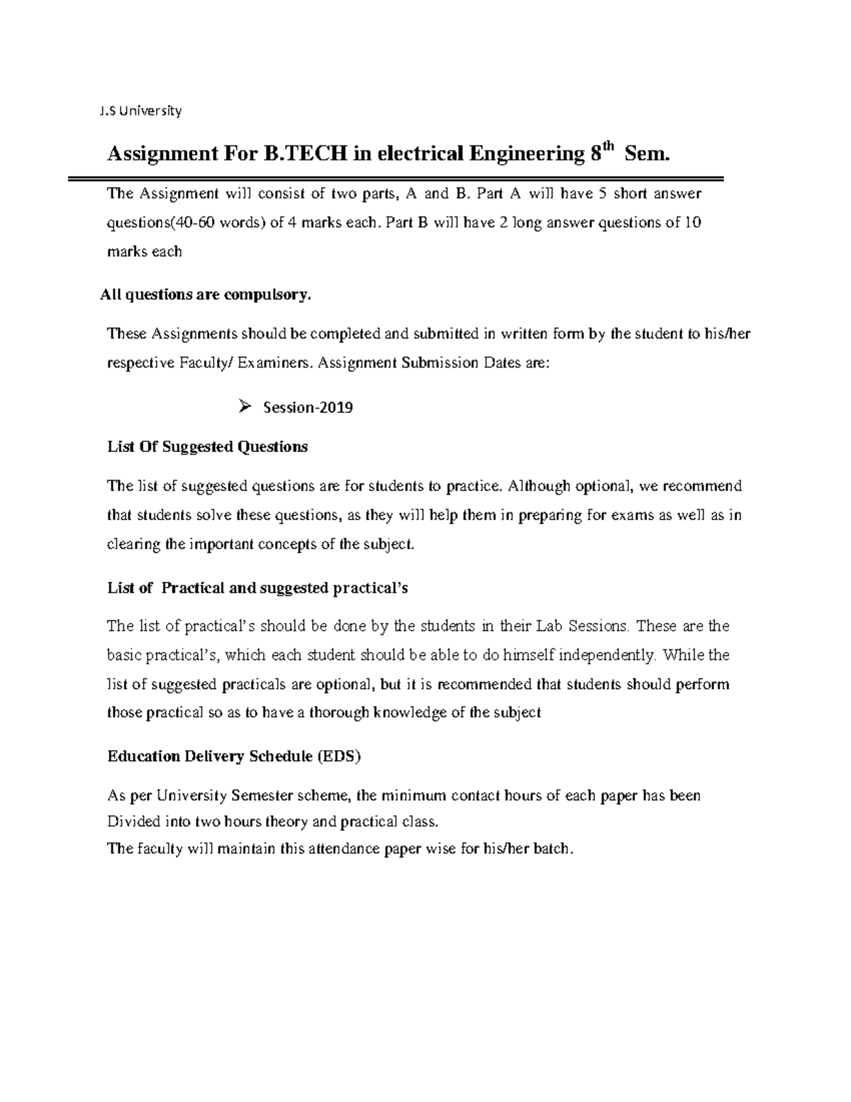 B.tech 8 th sem - J University Assignment For B in electrical Engineering 8th Sem. The ...