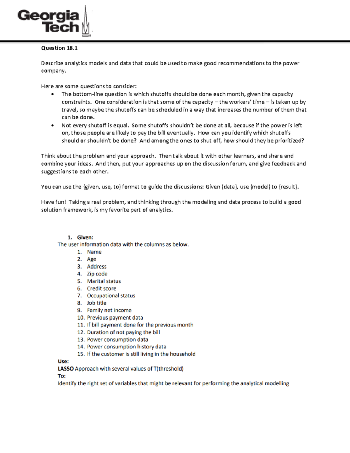 Homework 13 2023 Question 18 Describe Analytics Models And Data That Could Be Used To Make