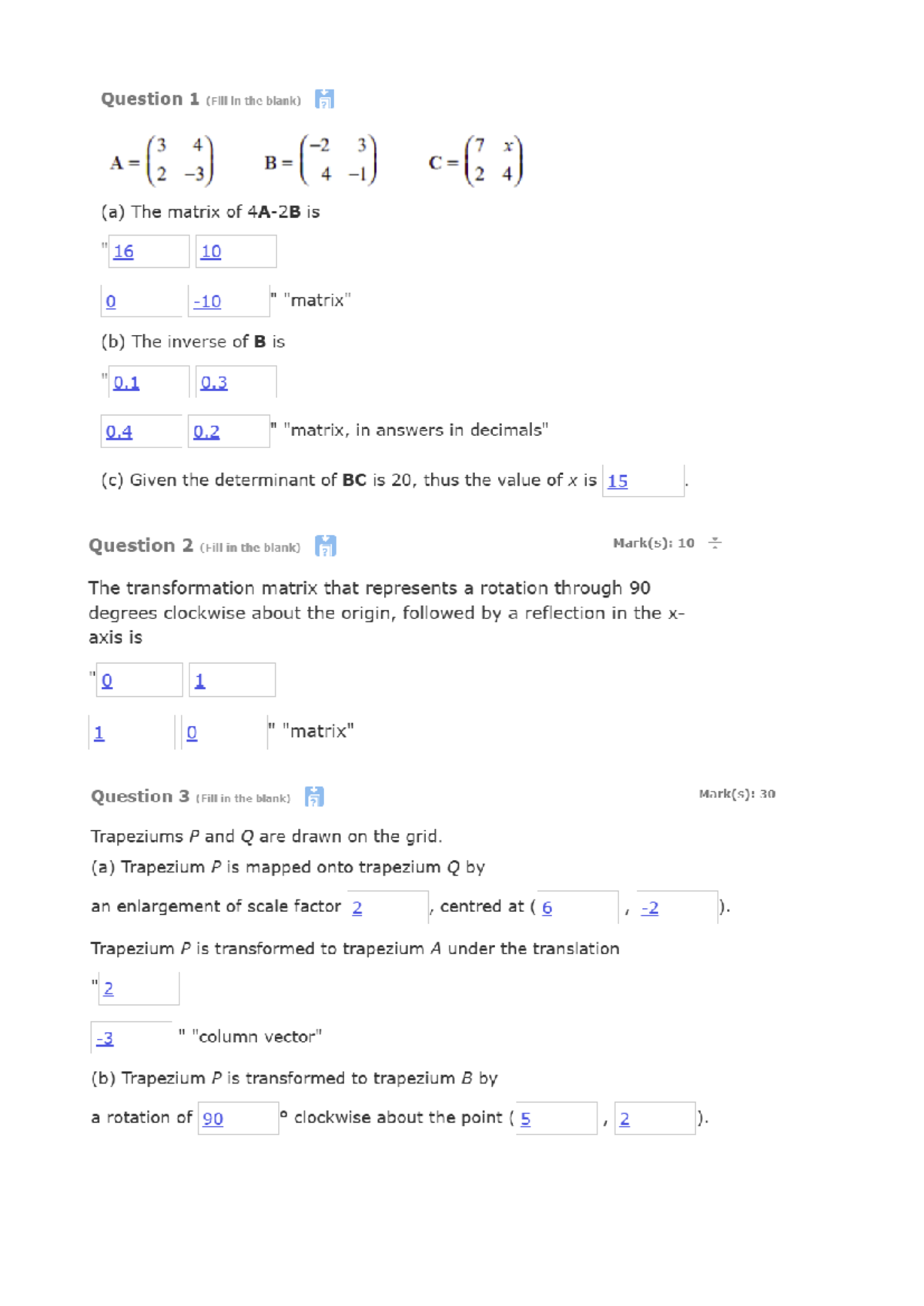 2324 F4 Matrices ITQz Ans - Mathematical Analysis - Studocu