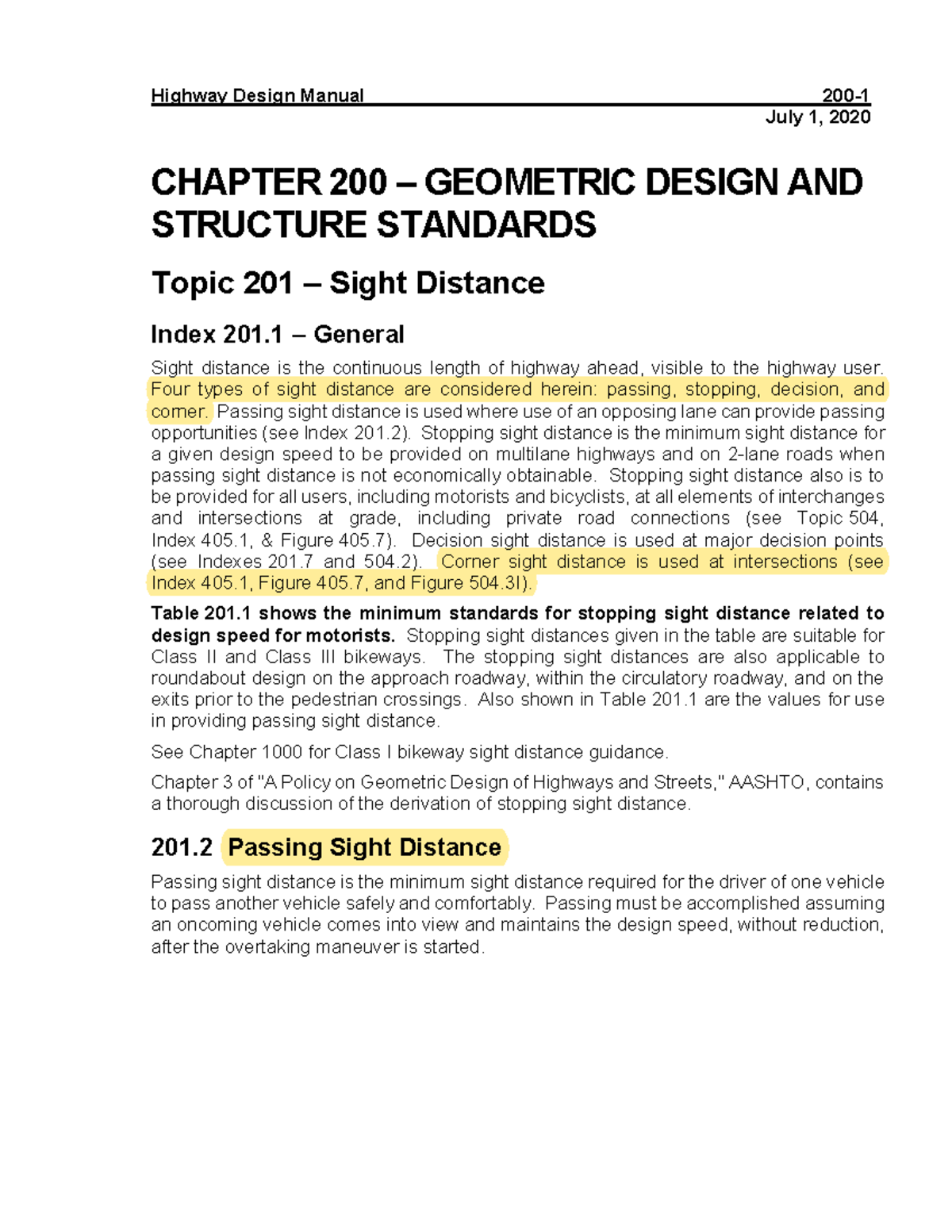 HDM 200 Geometric Design AND Structure Standards - 2022 - Highway ...