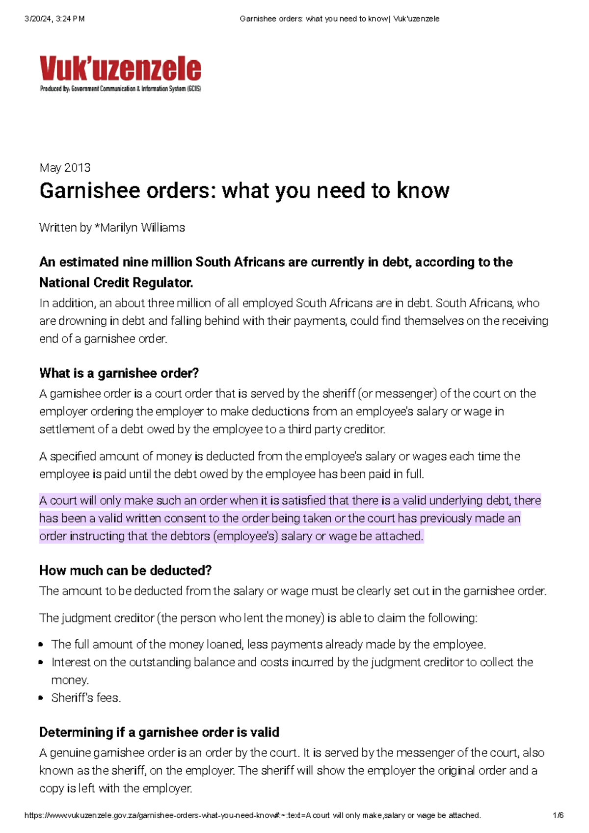 Garnishee orders what you need to know Vuk'uzenzele - May 2013 ...