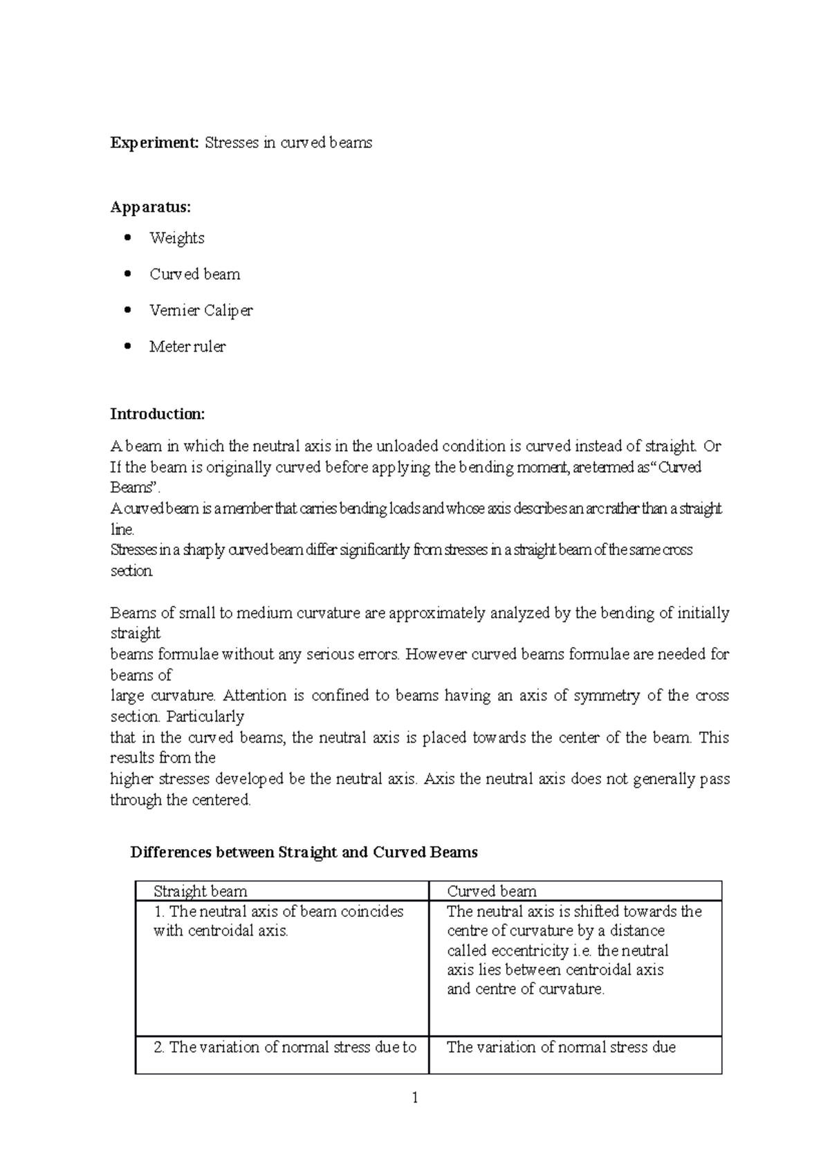 323999006 Lab report 2 docx - Experiment: Stresses in curved beams ...