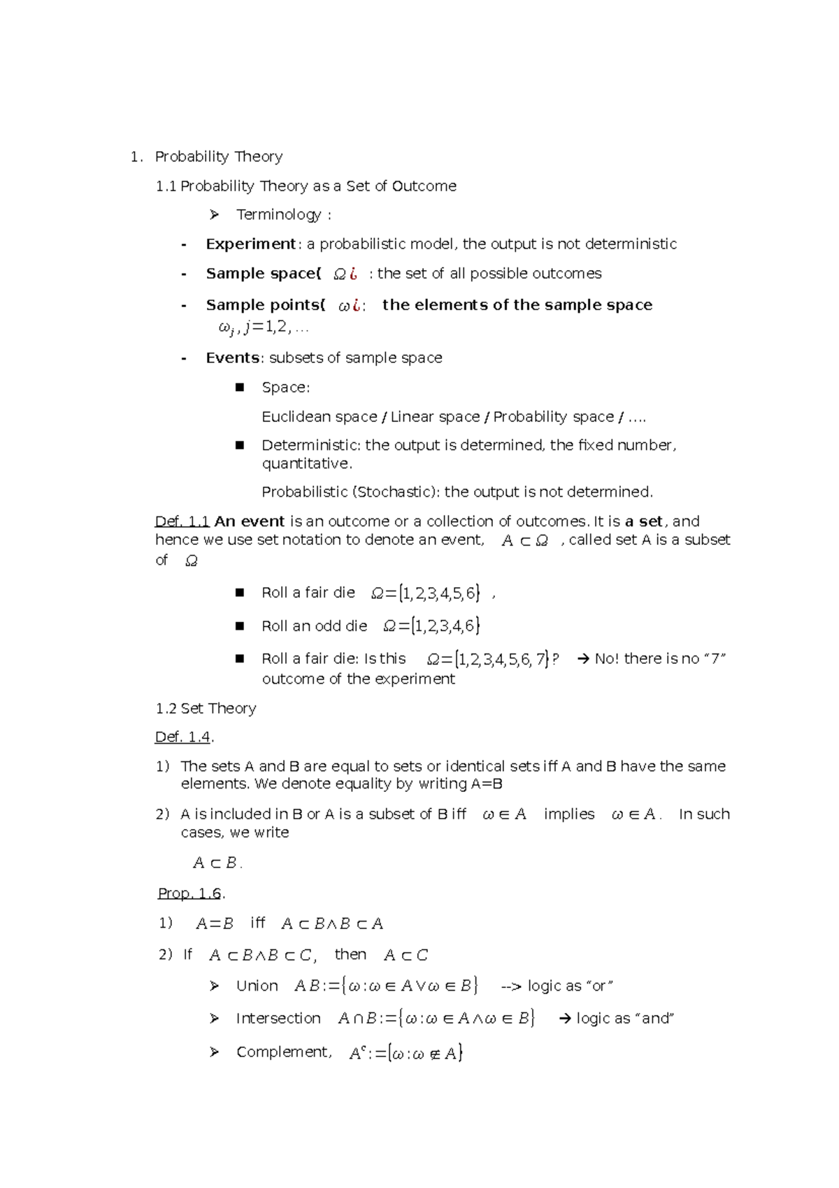 Ch.1 Probability Theory - Probability Theory 1 Theory as a Set of ...