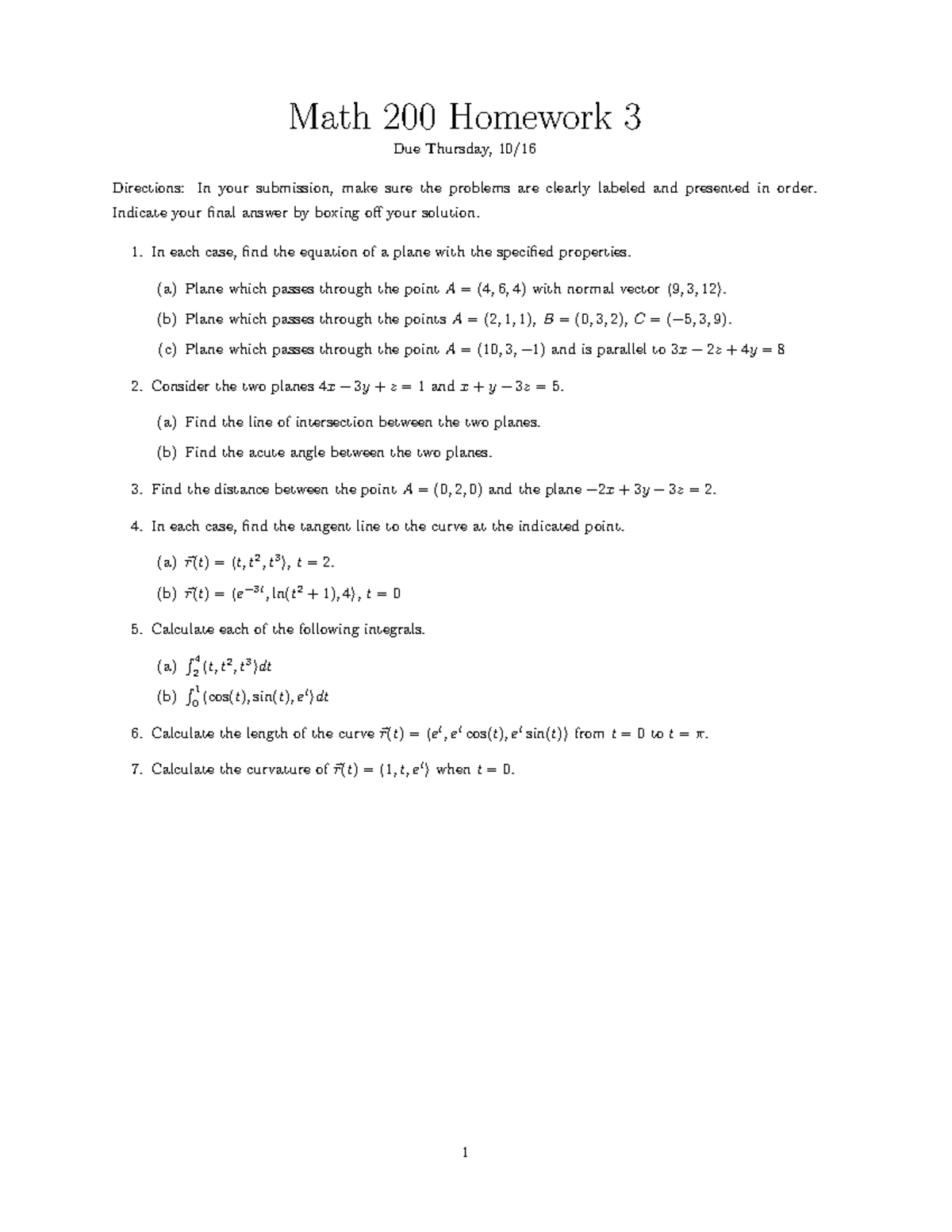 MATH 200 HW#3 Q's - Multivariate Calculus HW#3 Problems - Math 200 Homework 3 Due Thursday, 10 ...