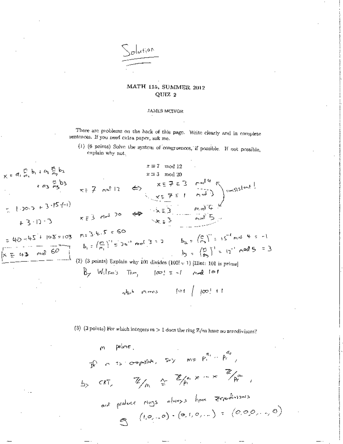 Quiz2solution - Quiz 2 Solution - MATH 115 - Studocu