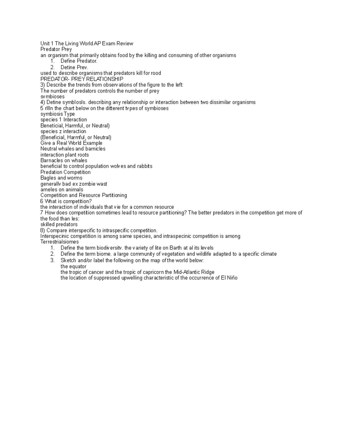 Biochemical cycles - Unit 1 The Living World AP Exam Review Predator ...
