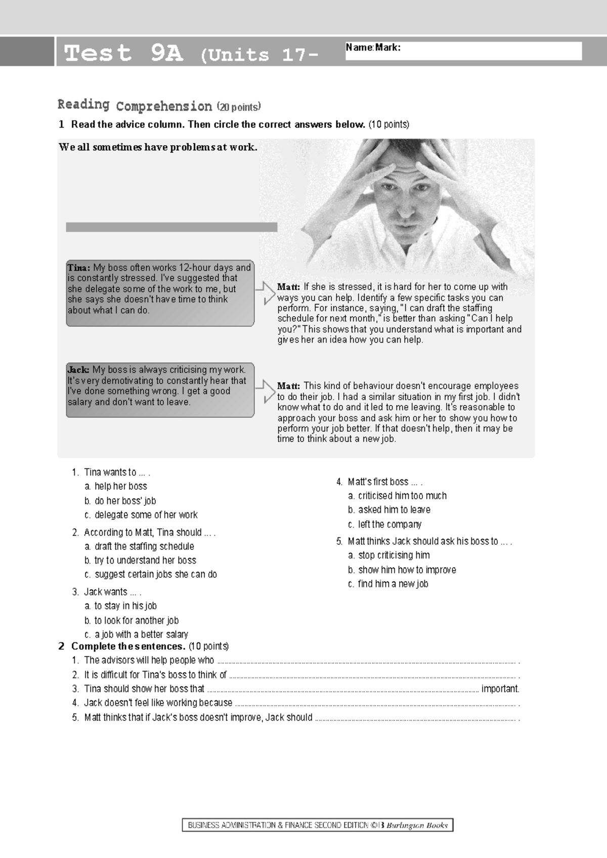 01 BPM Bus - Reading Comprehension (20 points) 1 Read the advice column ...