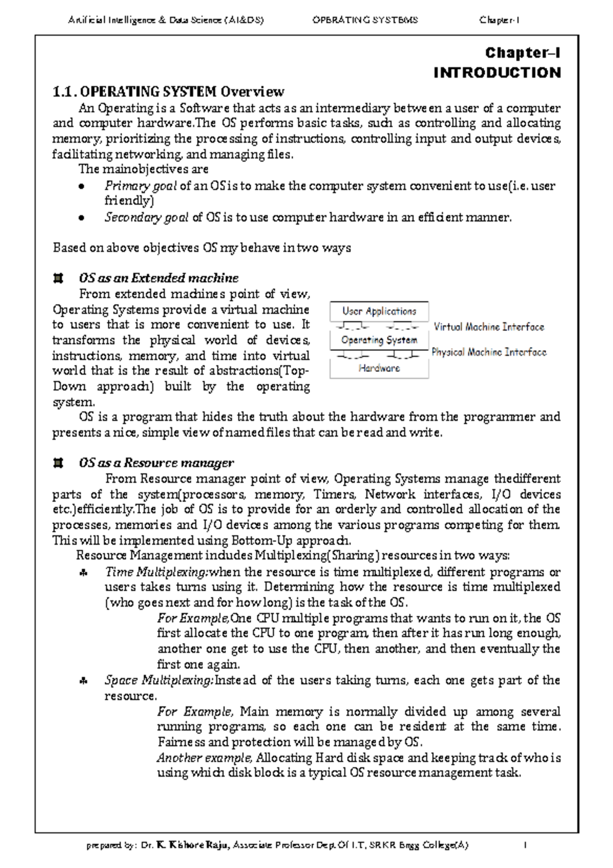 OS 2 2 AIDS Chapter 1 - os pdf pdf - Chapter–I INTRODUCTION 1. OPERATING SYSTEM Overview An ...