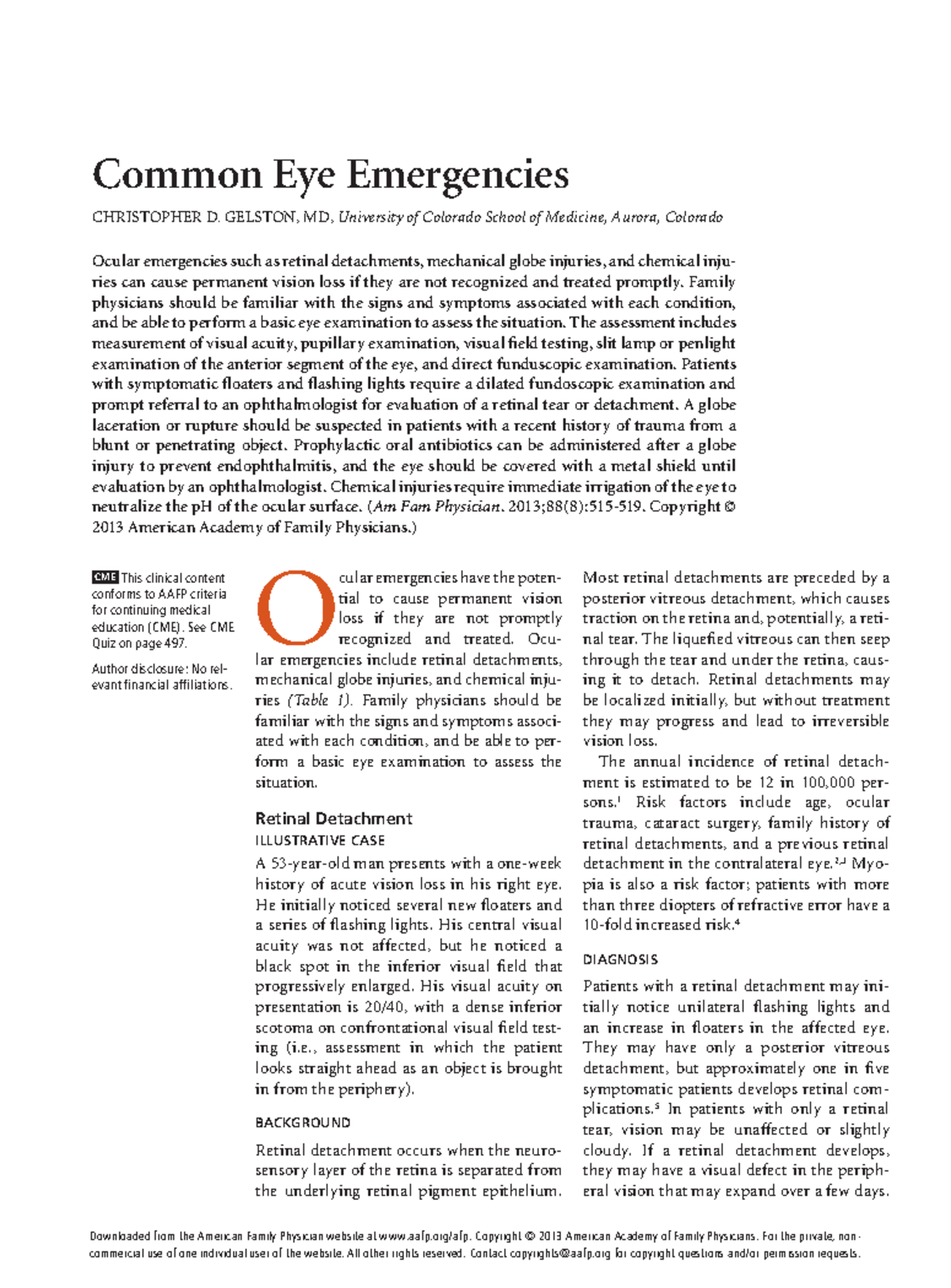 2013 Common Eye Emergencies - October 15, 2013 Volume 88, Number 8 aafp ...