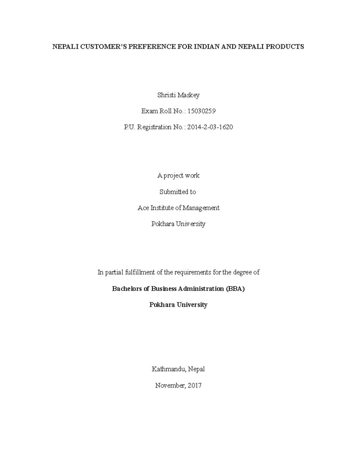 Report - import of nepal - NEPALI CUSTOMER’S PREFERENCE FOR INDIAN AND ...