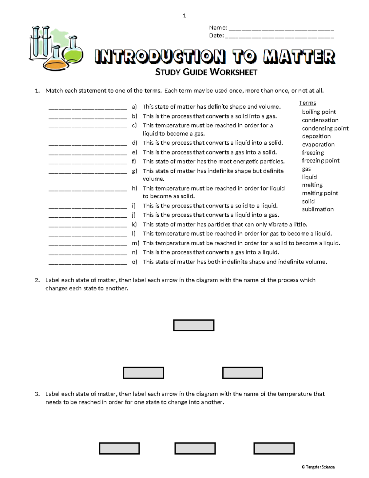 Intro to Matter-Study Guide 1 - Name ...