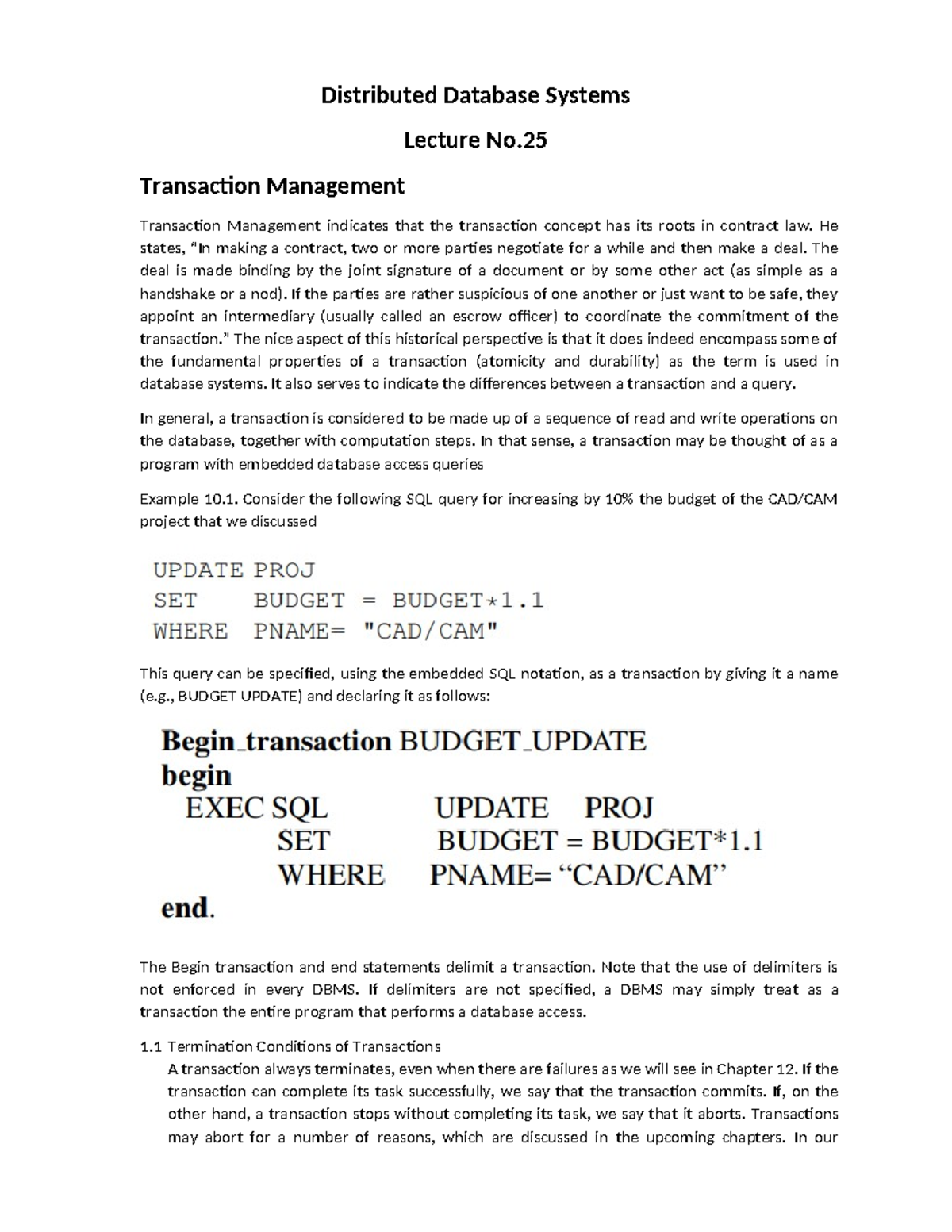 Lec 25 Distributed Transaction Management Distributed Database