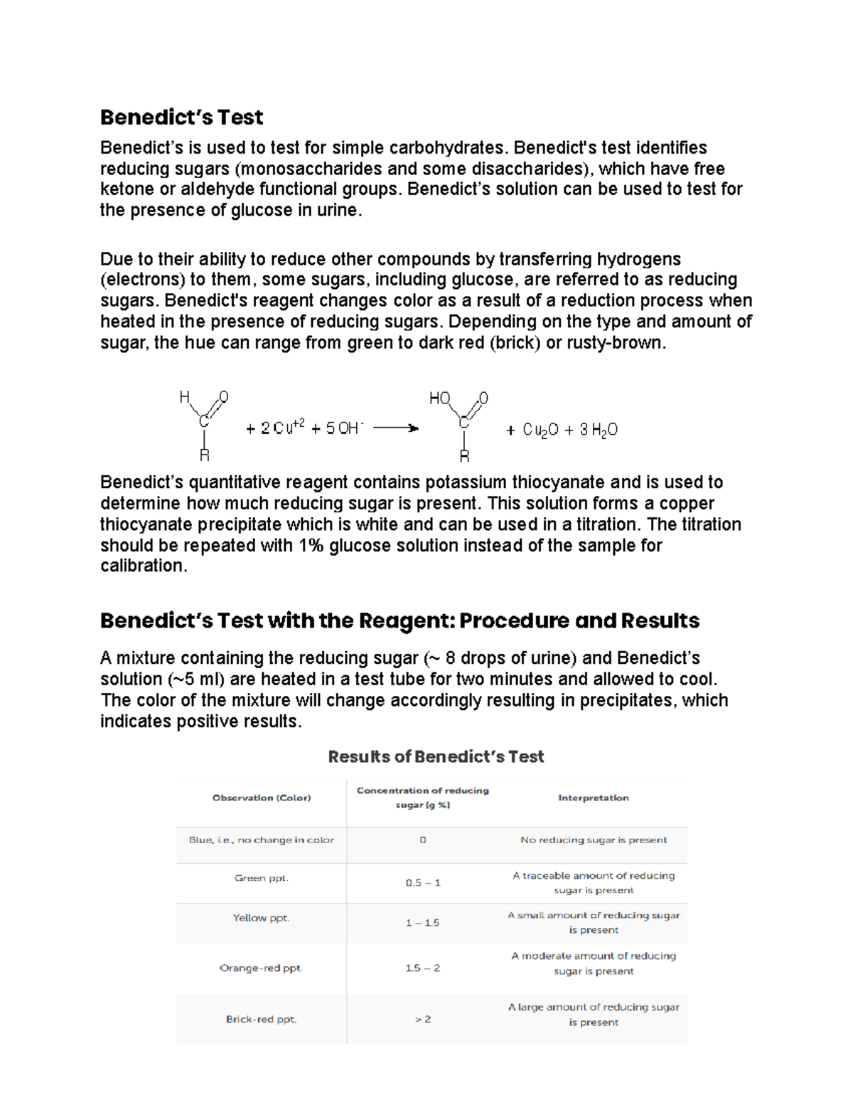 Untitled-document - BENEDICTS TEST - Benedict’s Test Benedict’s is used ...