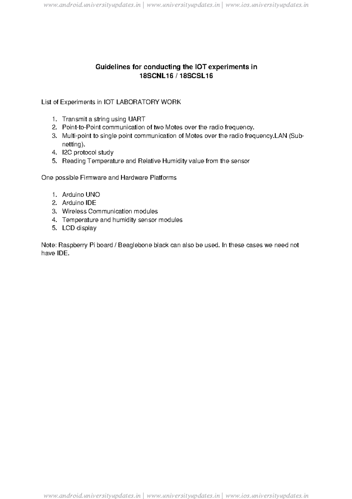 Iot1 - Guidelines for conducting the IOT experiments in 18SCNL16 ...